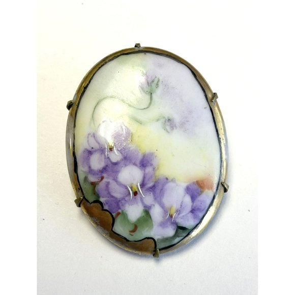 Vintage | Jewelry | Vintage Estate Porcelain Brass Brooch Pin | Poshmark